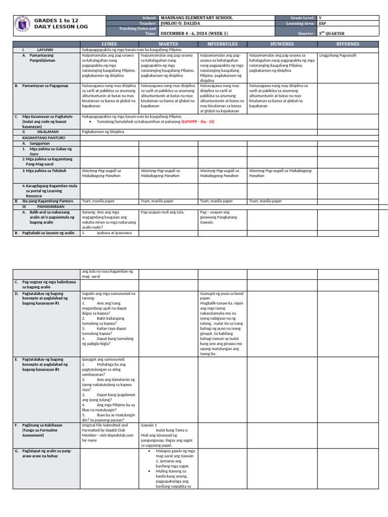 DLL - Esp 5 - Q3 - W1 | PDF