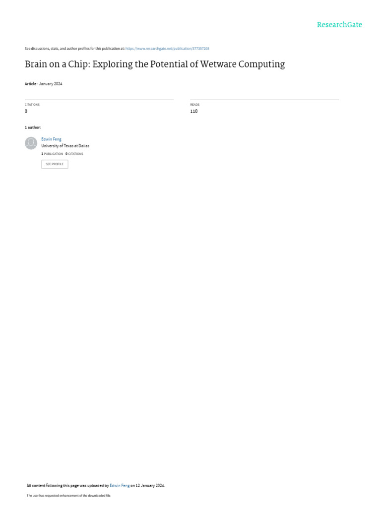 Exploringthe Potentialof Wetware | PDF | Brain | Neuron