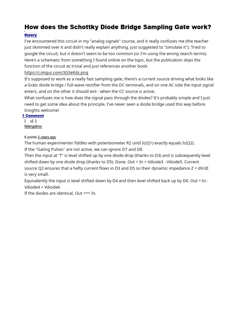 How Does The Schottky Diode Bridge Sampling Gate Work | PDF