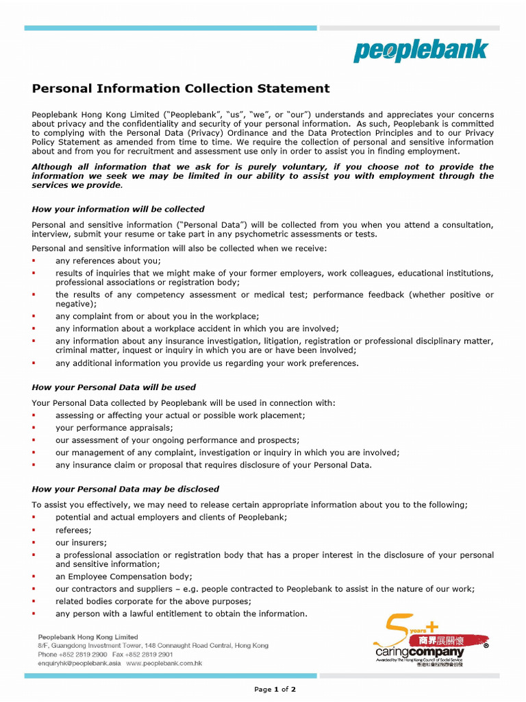 Hong Kong Privacy Collection Statement - PB - Jul2023 | PDF ...