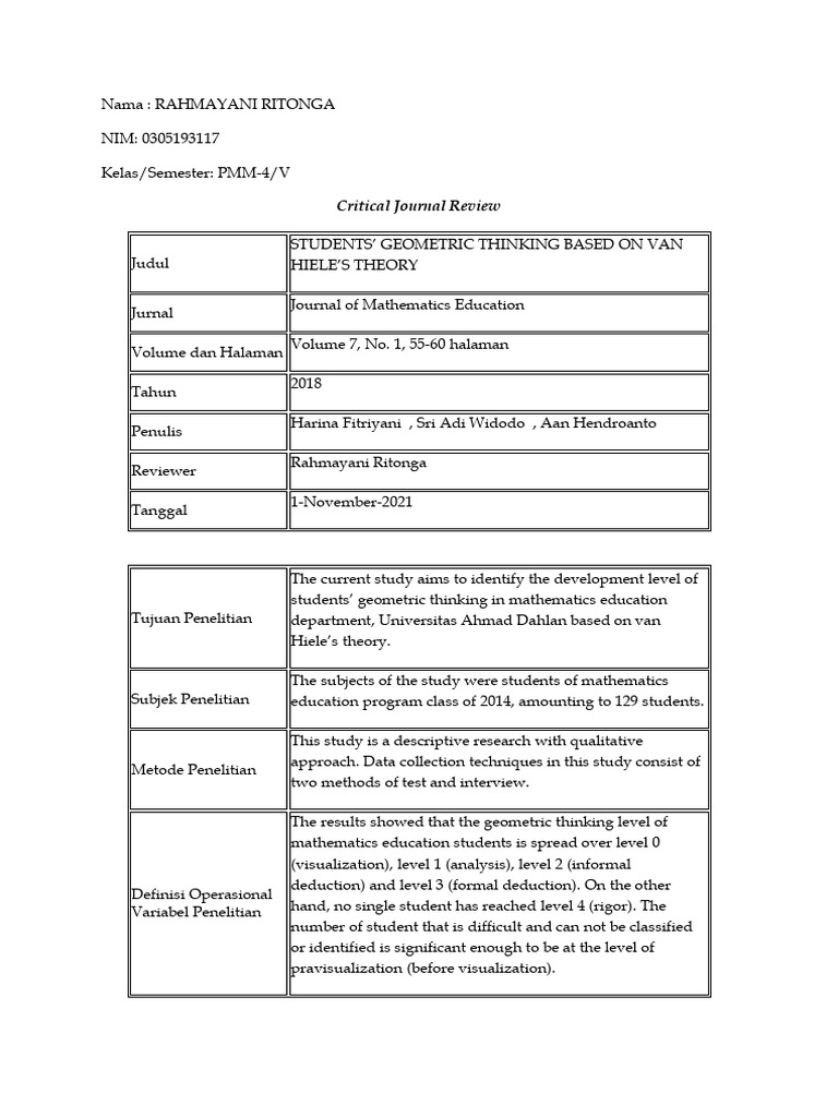 Geometric Thinking Levels in Students | PDF | Methodology | Communication