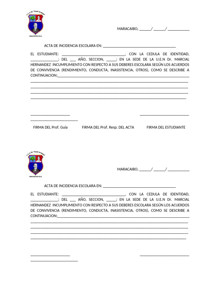 Actas de Incidencia Escolar | PDF