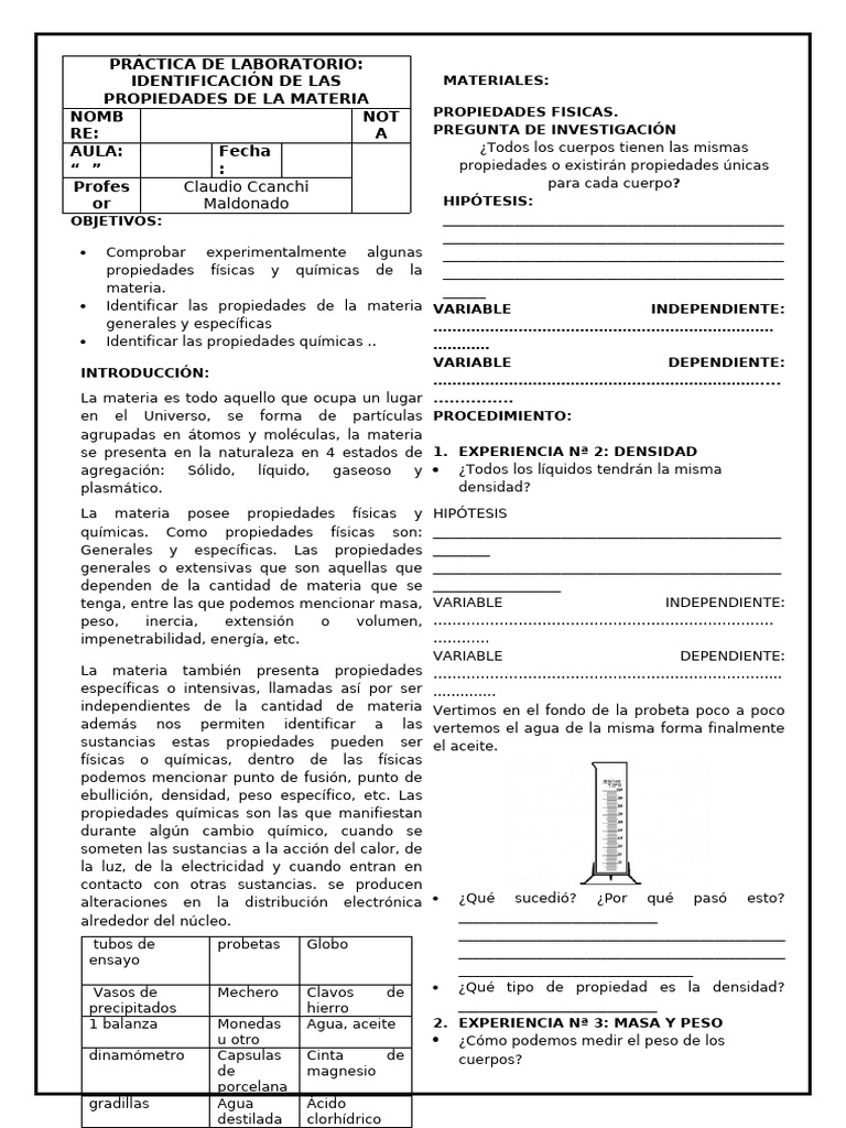 Practica de Laboratorio Propiedades de La Materia | PDF | Importar ...
