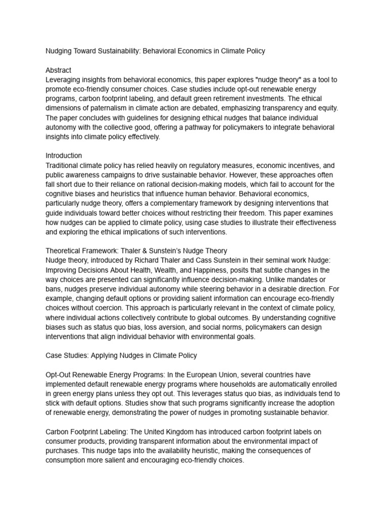 Nudging for Sustainable Climate Policy | PDF | Behavioral Economics ...