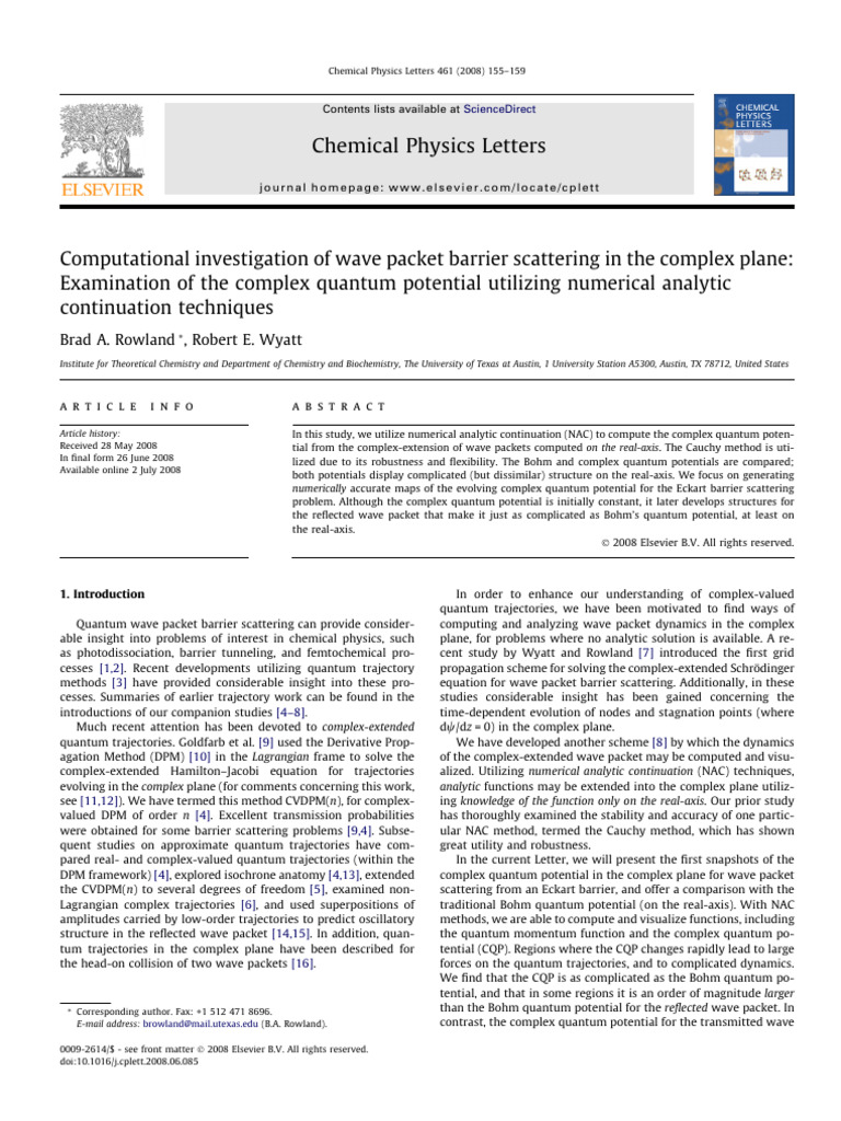 Chemical Physics Letters: Brad A. Rowland, Robert E. Wyatt | PDF | Wave ...