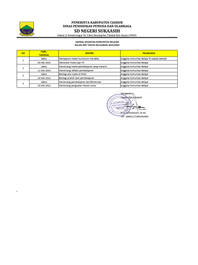 JADWAL KOMBEL SDN SUKAASIH | PDF