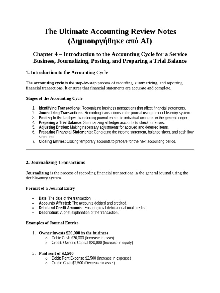 Chapter 4 - Introduction To The Accounting Cycle, Journalizing, Posting ...