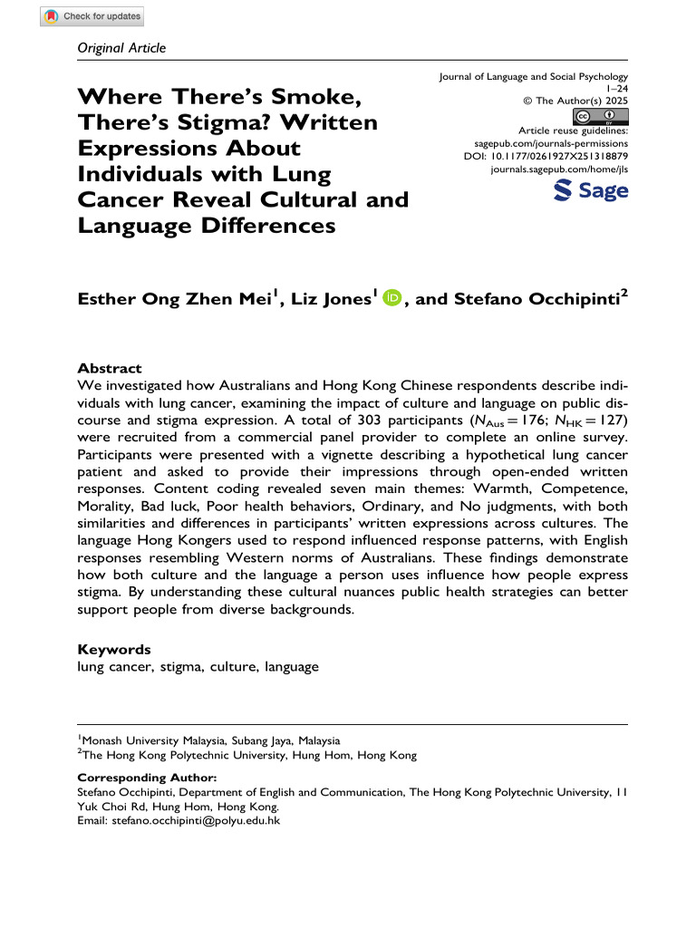 Cultural Views on Lung Cancer Stigma | PDF | Social Stigma | Tobacco ...