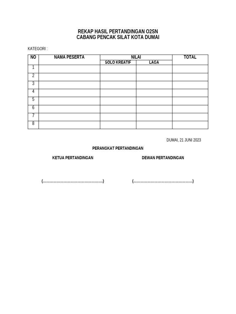 Rekap Hasil Pertandingan o2sn | PDF