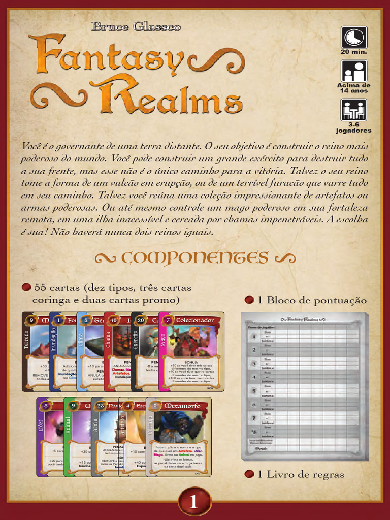 Manual de Regras Fantasy Realms | PDF | Metamorfose | Cartas de baralho