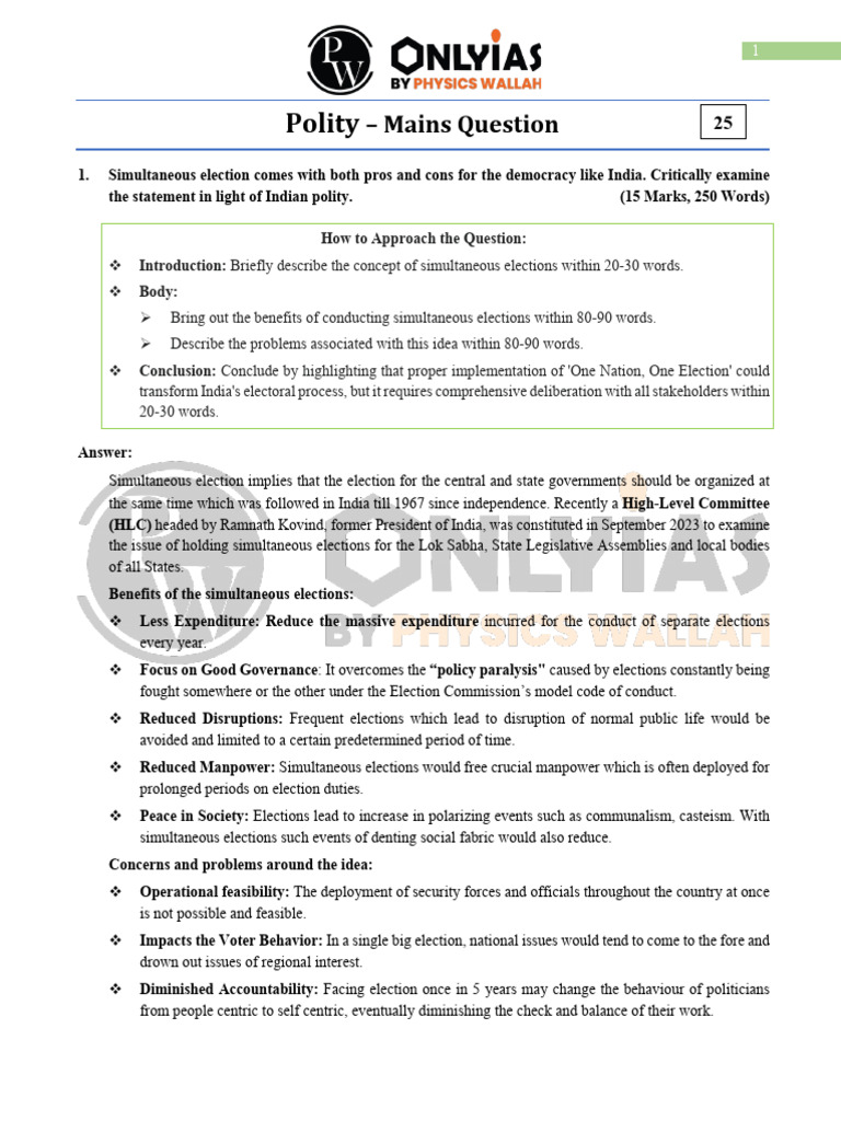 Polity 25 - Mains Question | PDF | Governance | Elections