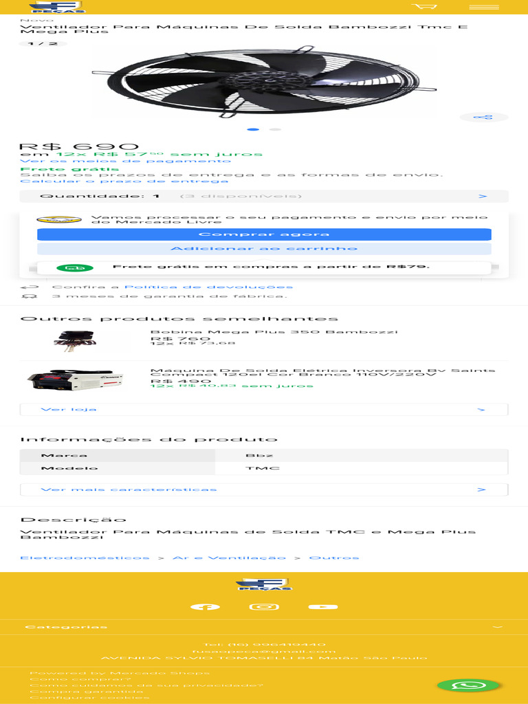 Ventilador Para Máquinas De Solda Bambozzi Tmc E Mega Plus | PDF