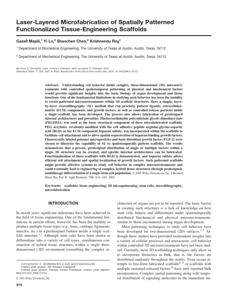 Laser Microfabrication of 3D Tissue Scaffolds | PDF | Tissue ...