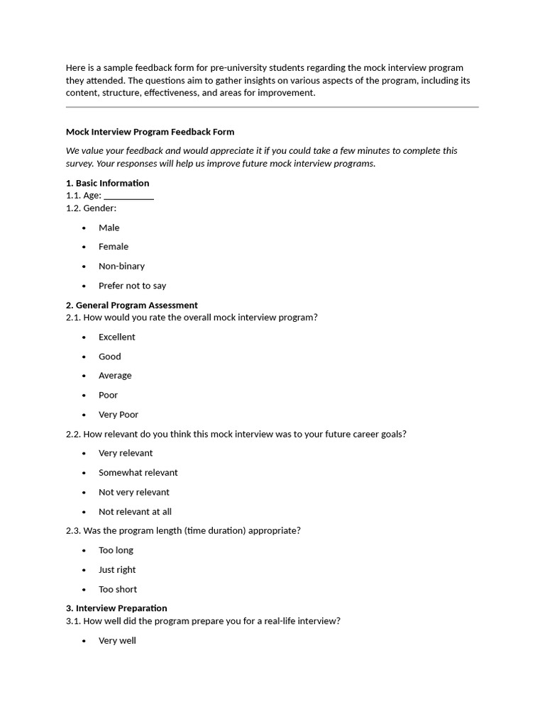 Mock Interview Feedback Form | PDF | Social Psychology | Communication