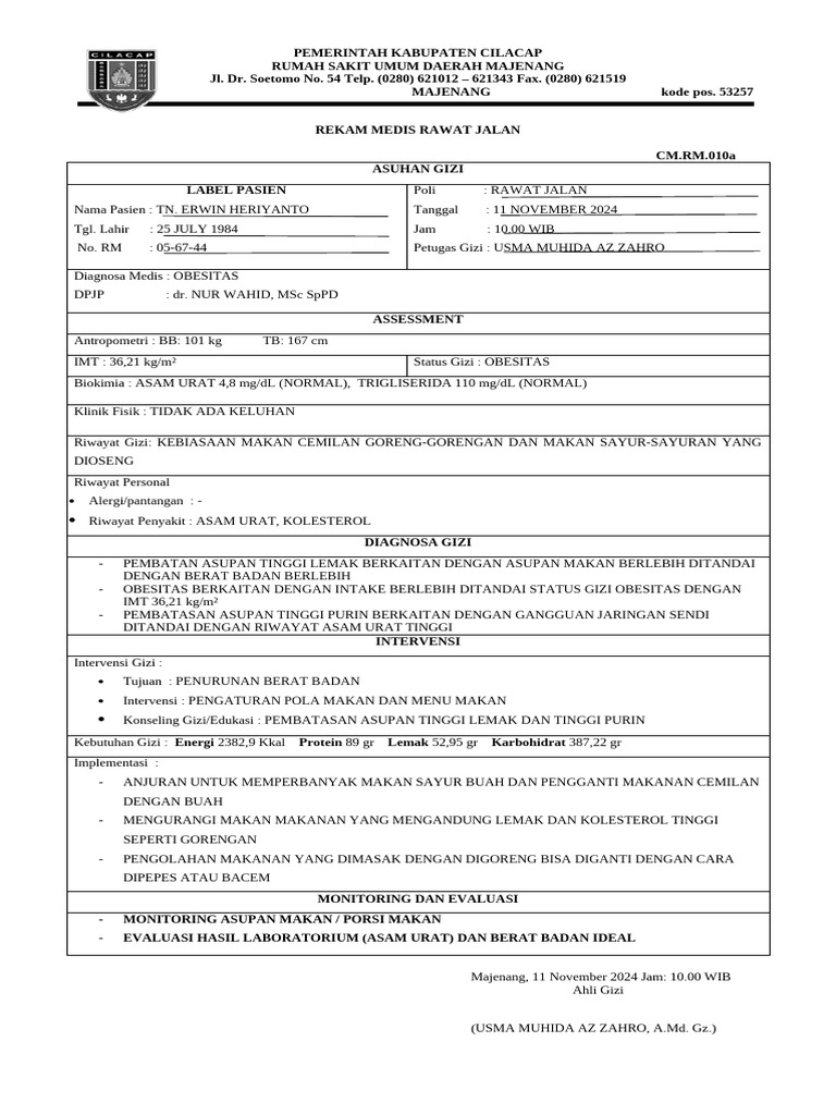 FORM ASUHAN GIZI Rawat Jalan | PDF