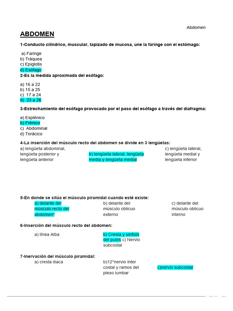 Abdomen Banco de Preguntas Hecho Por Alumnos Del Libro Anatomia de Pro 2da Edicion - Compress ...