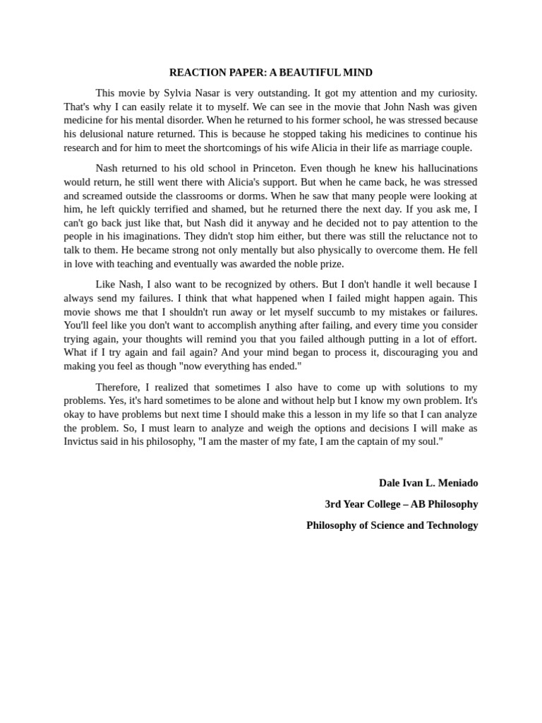 REACTION PAPER | PDF | Psychology | Behavioural Sciences REACTION PAPER | PDF | Psychology | Behavioural Sciences
