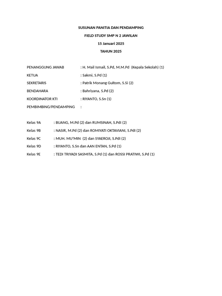 Susunan Panitia Dan Pendamping | PDF