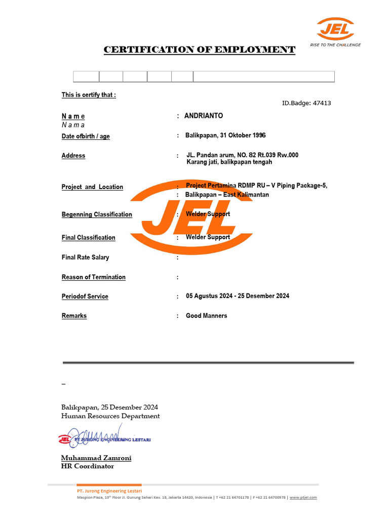 Form Paklaring - Piping Andrianto | PDF
