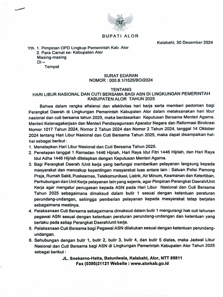 SURAT EDARAN_LIBUR NASIONAL DAN CUTI BERSAMA TAHUN 2025 | PDF
