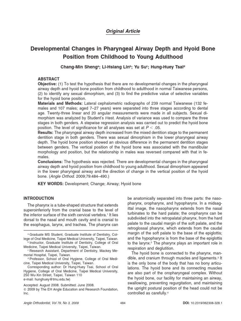 9 Developmental Changes in Pharyngeal Airway Depth & Hyoid Bone ...