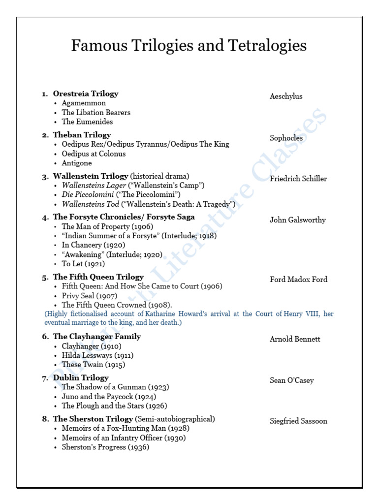Famous Literary Trilogies & Tetralogies | PDF | Sophocles | Novels