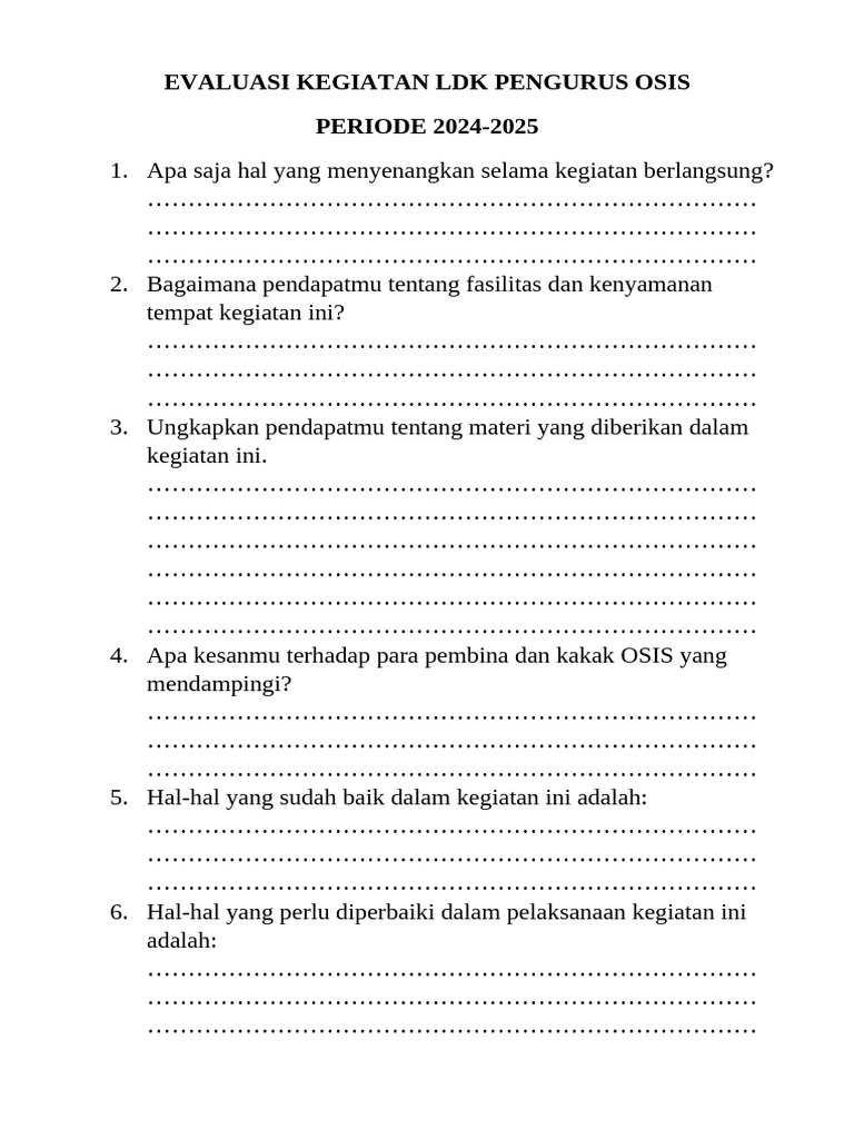 Evaluasi Kegiatan LDK Pengurus OSIS | PDF