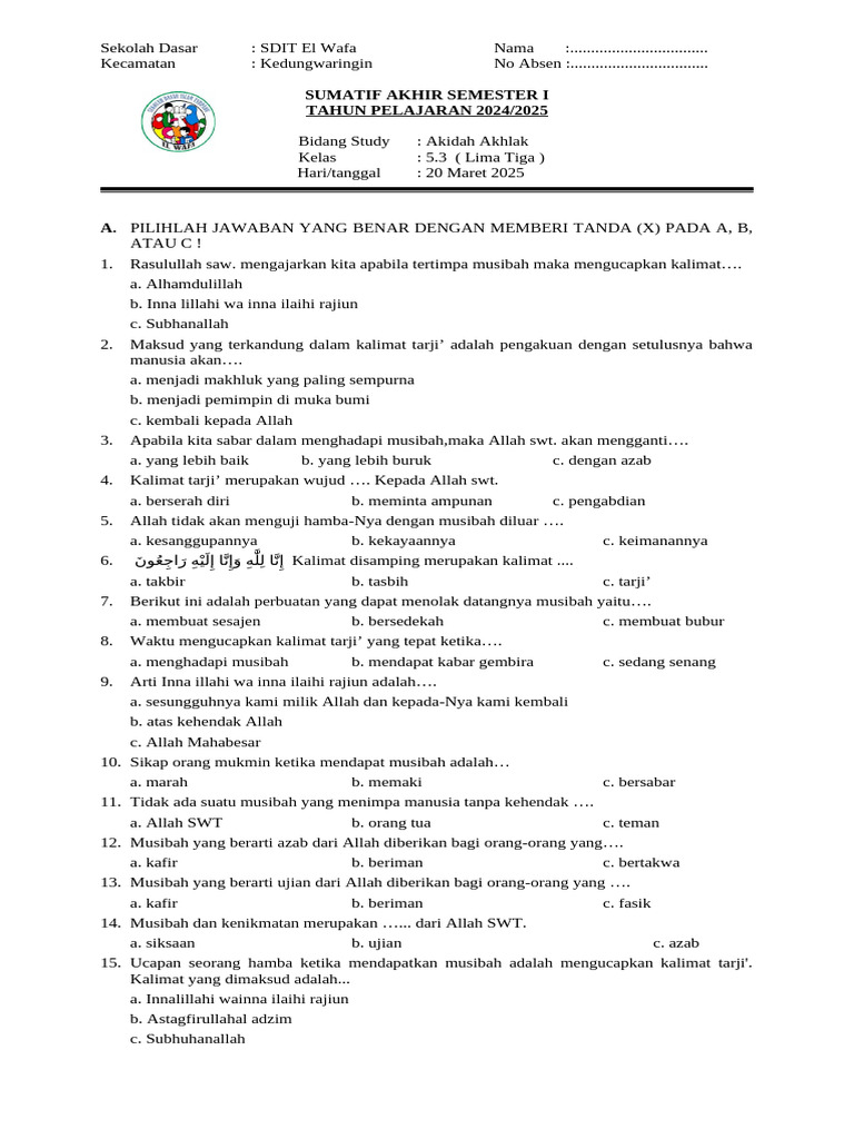 Akidah Akhlak STS 2 | PDF