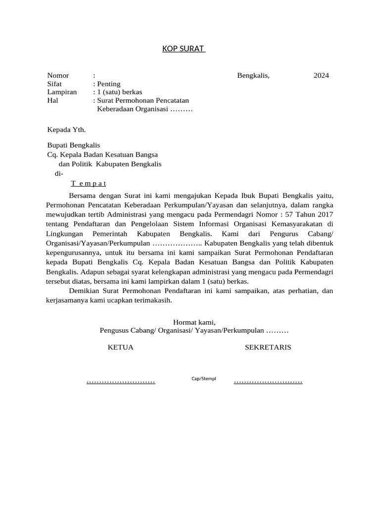 Format Surat Permohonan Ormas | PDF