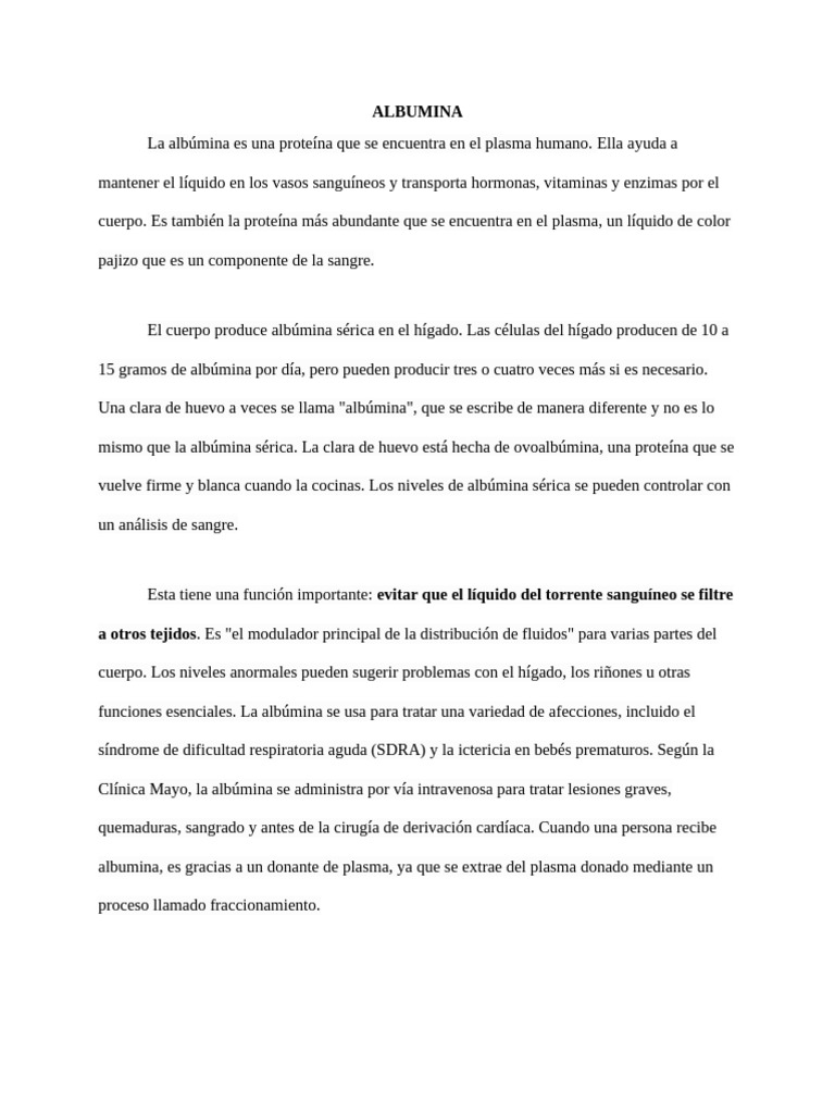 ALBUMINA. Quimica Organica. | PDF