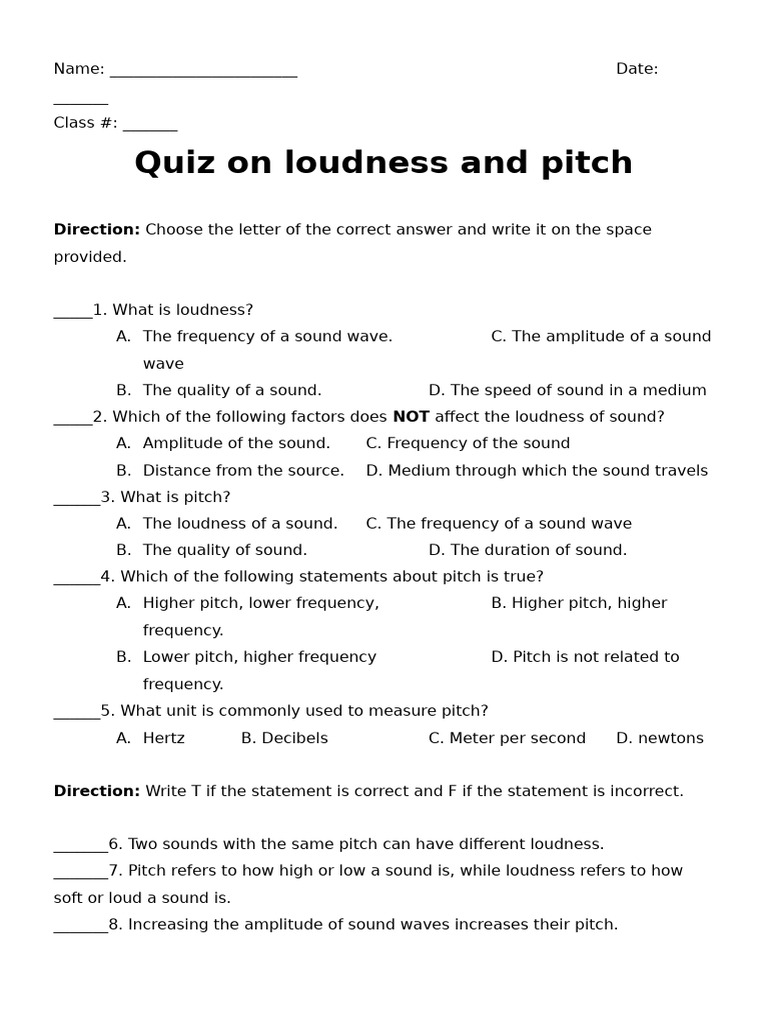 Loudness and Pitch Quiz | PDF