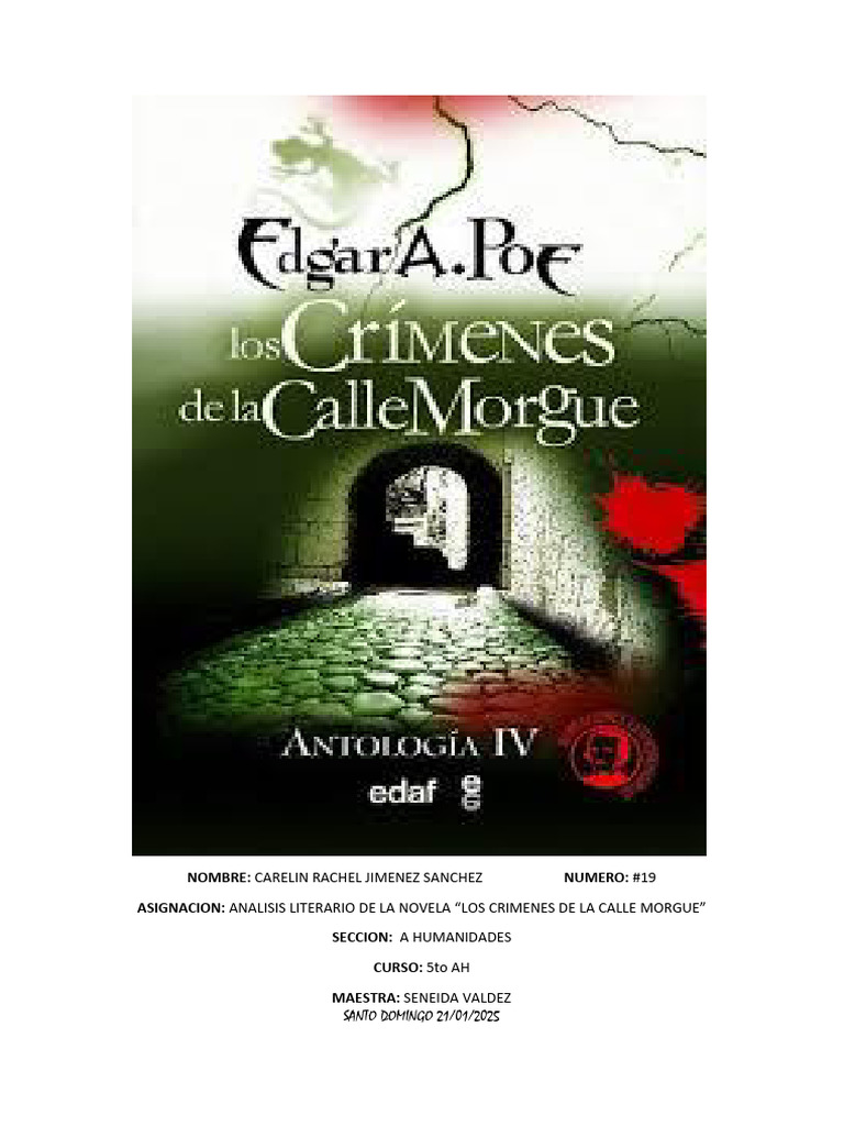 Analisis Literario de La Novela Los Crimenes de La Calle Morgue | PDF | C. Auguste Dupin | Los ...