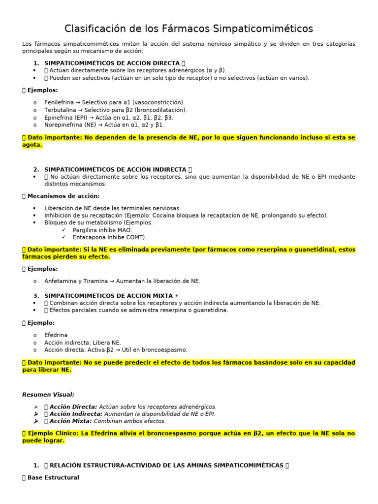 Clasificación de Los Fármacos Simpaticomiméticos | PDF | Asma | Medicina CLINICA