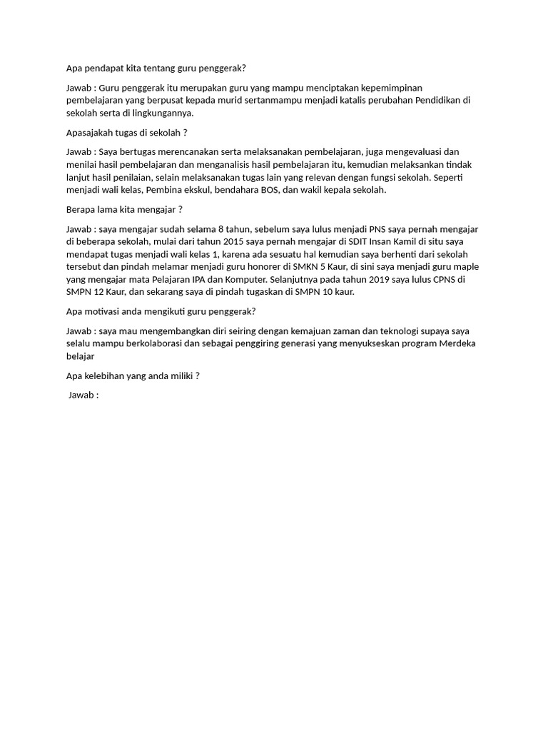 Contoh Pertanyaan Wawancara CGP | PDF