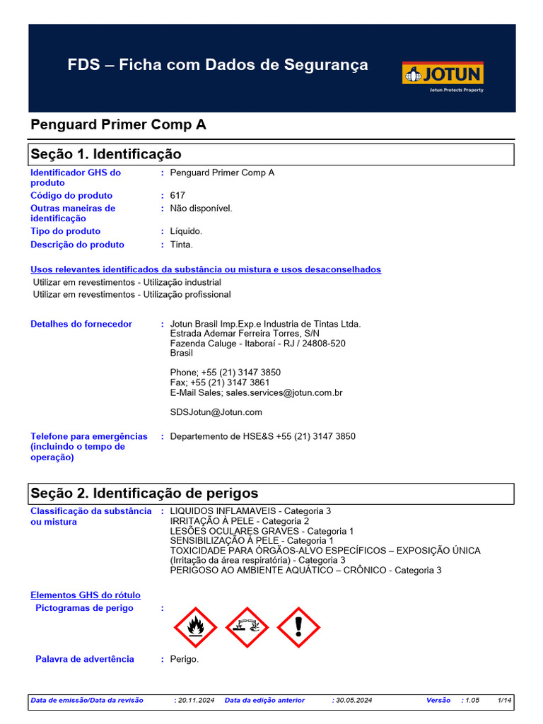 SDS 617 Penguard Primer Comp A Por BR | PDF | Solubilidade | Celsius