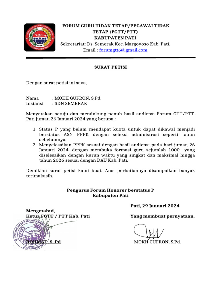 SURAT - PETISI MOKH GUFRON, S.Pd. | PDF