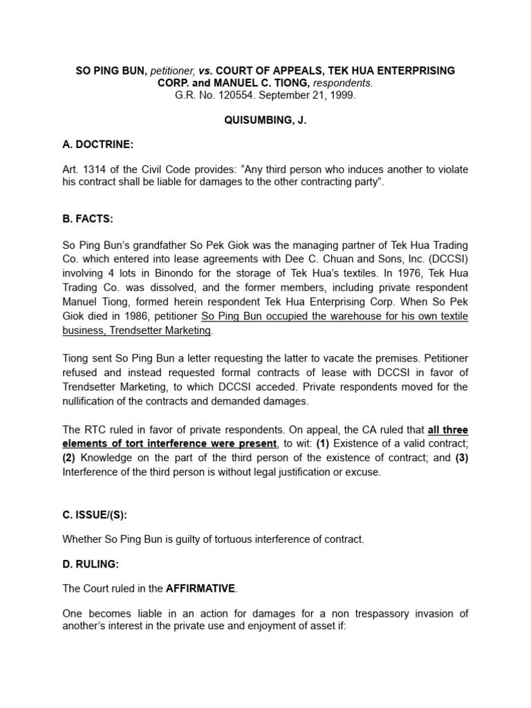 Tortious Interference Case Analysis | PDF | Tort | Damages