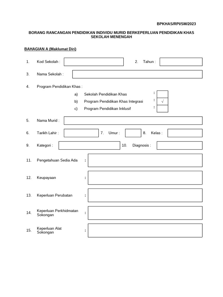 Borang RPI SEKOLAH MENENGAH | PDF