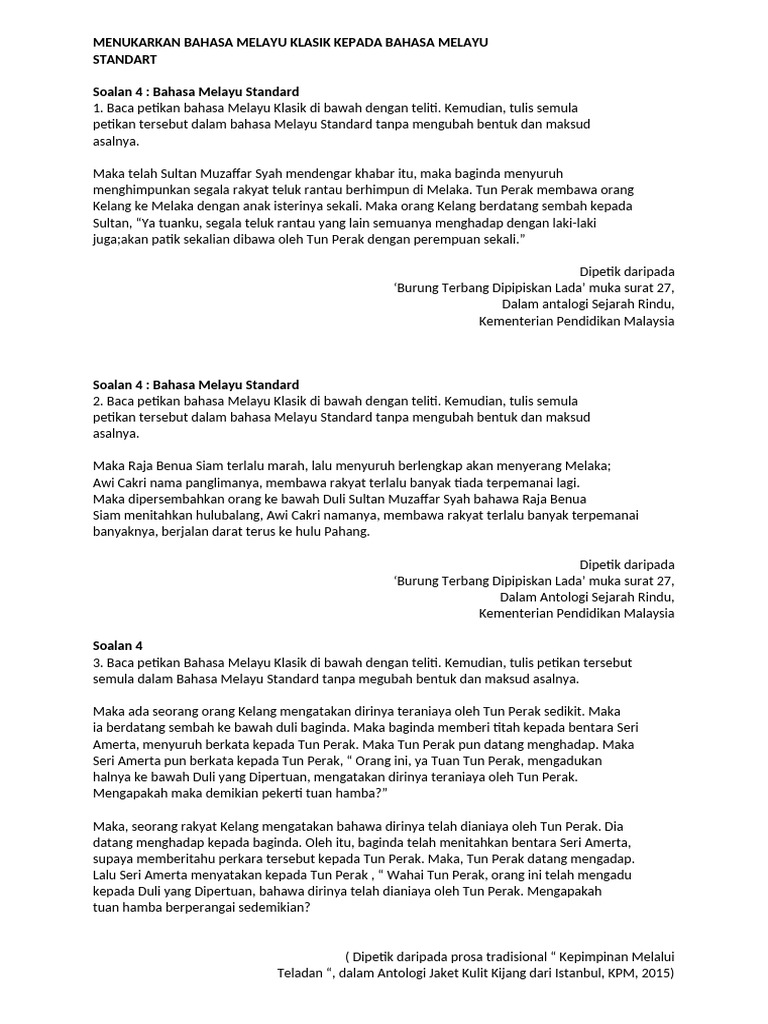 Menukarkan Bahasa Melayu Klasik Kepada Bahasa Melayu | PDF