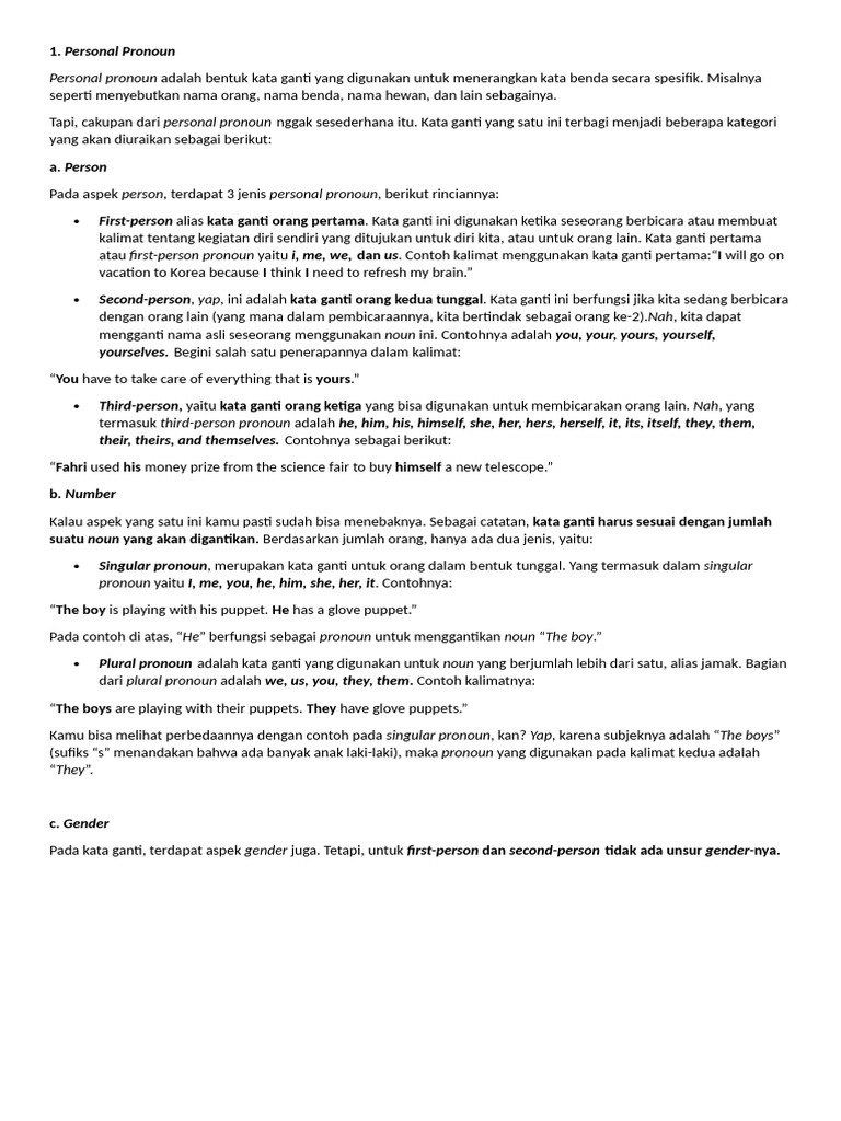 Personal Pronoun | PDF
