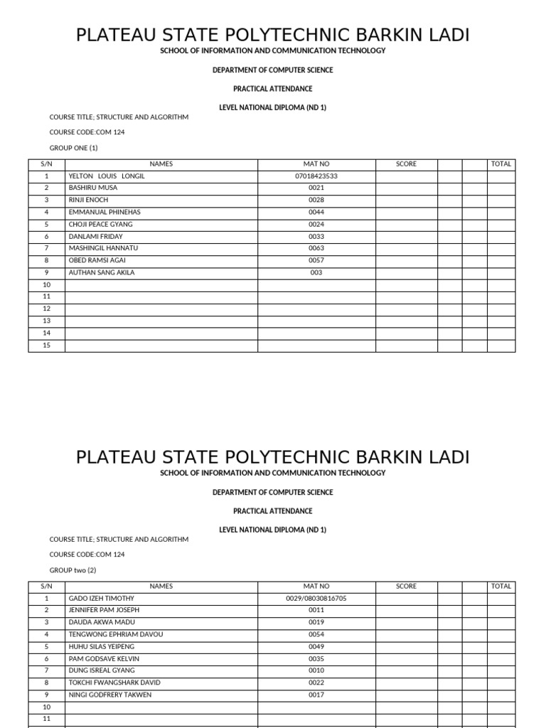 COURSE TITLE GROUP ATTENDANCE | PDF | Computing | Computer Science
