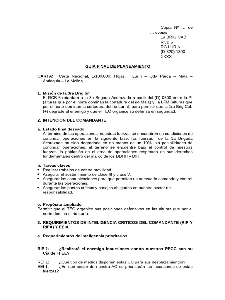 Guiia Final de Planeamiento | PDF | Militar | Guerra