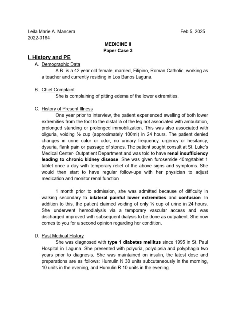 Med II Nephro Paper Case 3 | PDF | Chronic Kidney Disease | Medical ...