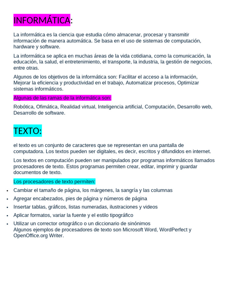 INFORMÁTICA | PDF | Informática | Procesador de textos