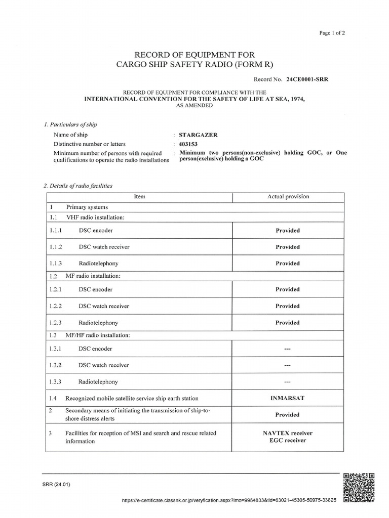 15.1 Safety Radio Certificate (Form R) | PDF