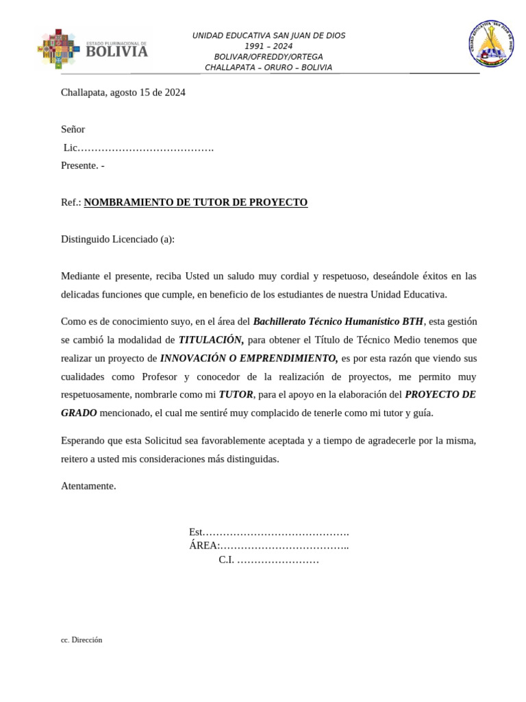 Carta Nombramiento Tutor | PDF