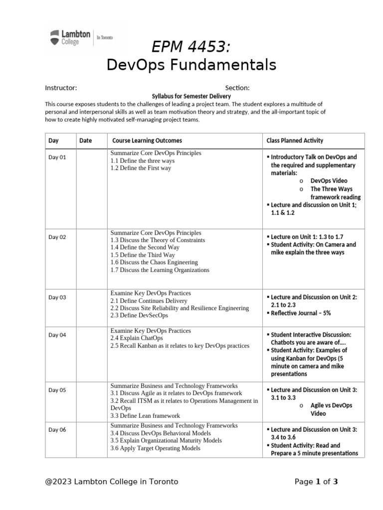 DevOps Fundamentals Course Syllabus | PDF | Lecture | Cognition