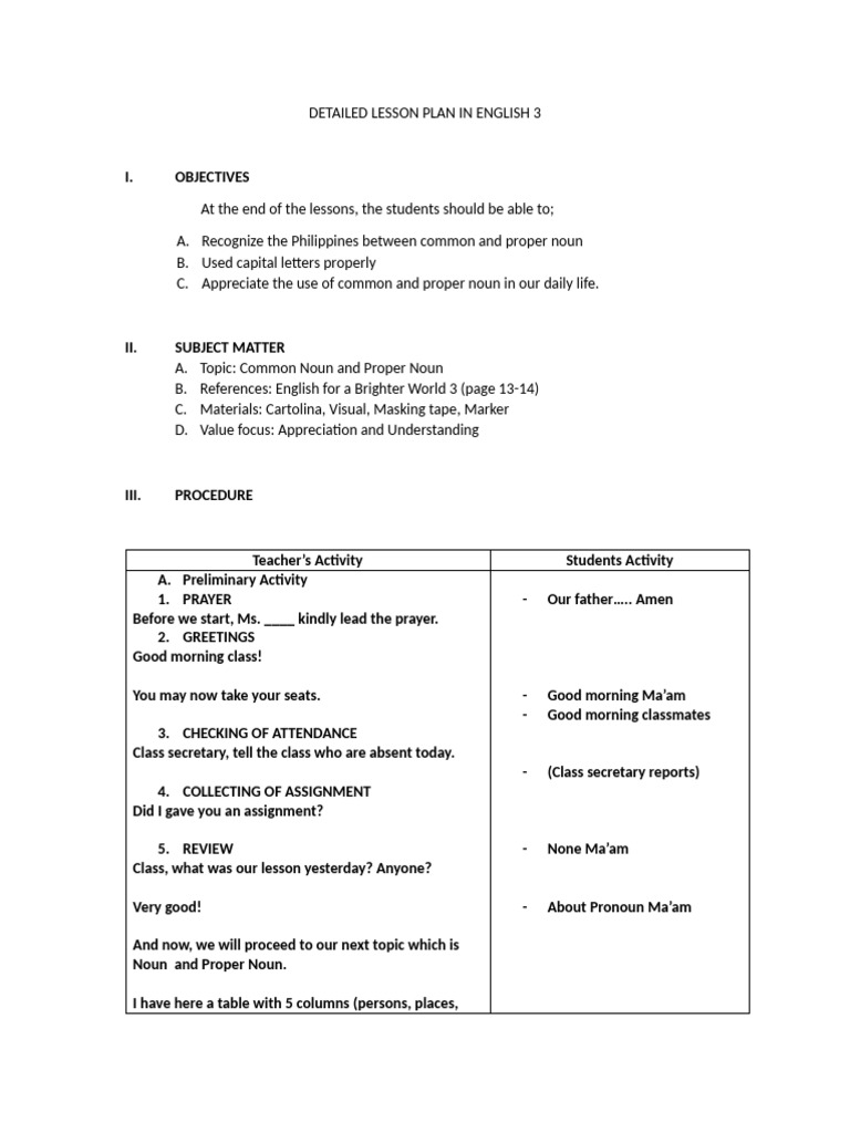 English Lesson Plan: Nouns for Grade 3 | PDF | Noun | Linguistic Morphology