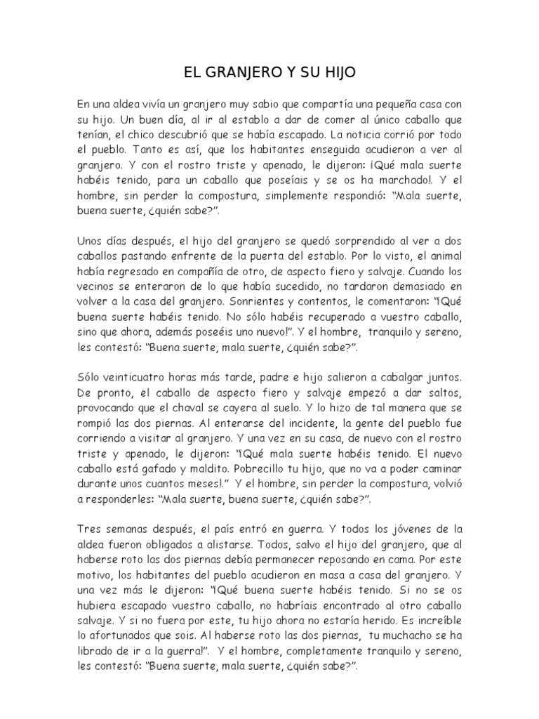 Cuento El Granjero Hijo | PDF
