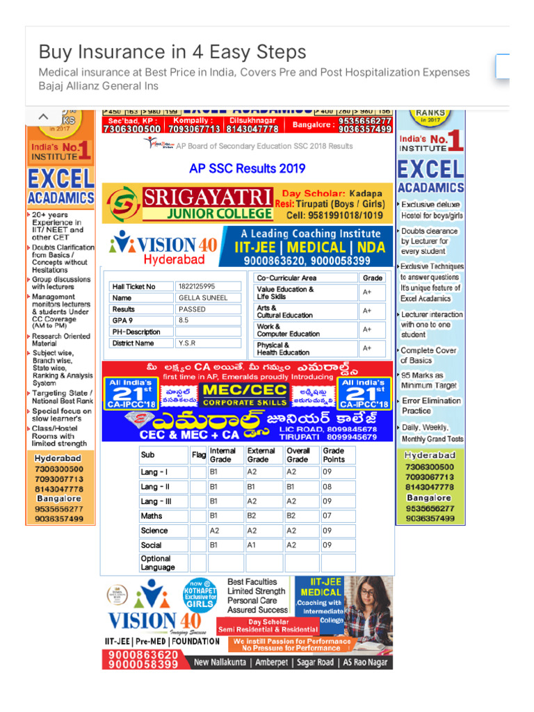 Andhra Pradesh SSC Results 2018 - AP 10th Class Results 2018 | PDF